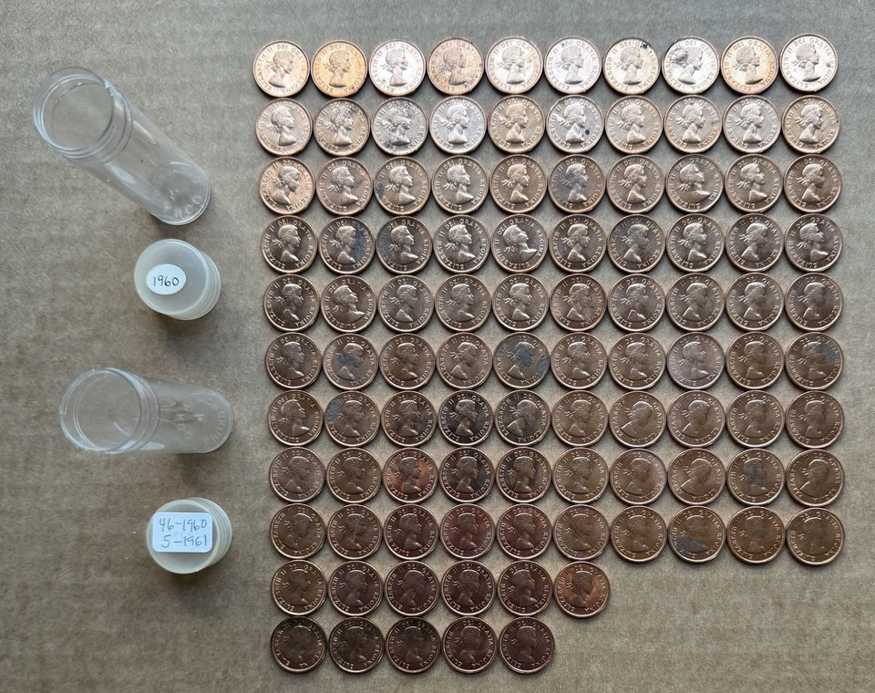 101 PCS UNCIRCULATED CANADA SMALL CENTS (96)1960 & (5)1961 KM#49 MANY ...