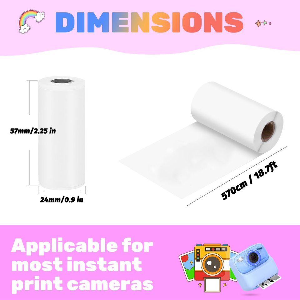 12 Rolls Kids Instant Camera Print Refill Paper- Photo Printer Thermal ...