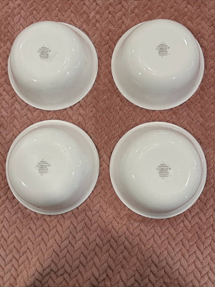Set of 4 Corelle VITRELLE Splendor RED Band RIM Soup Cereal Bowls, 6-1/ ...
