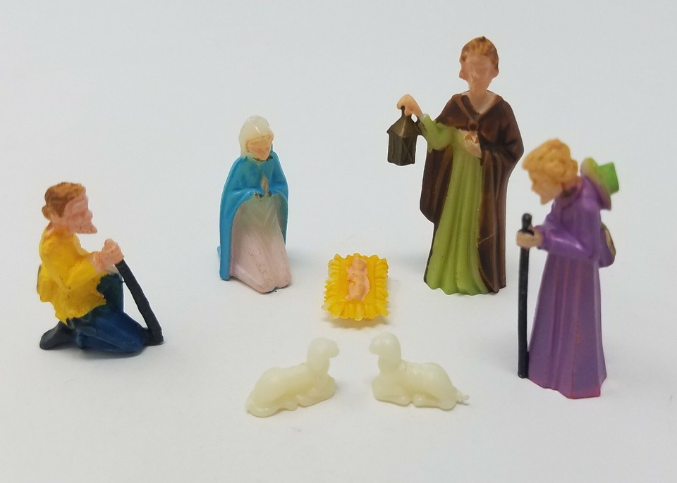 VTG Miniature Plastic Nativity Figures Scene Set Crafts Dollhouse SSCO ...