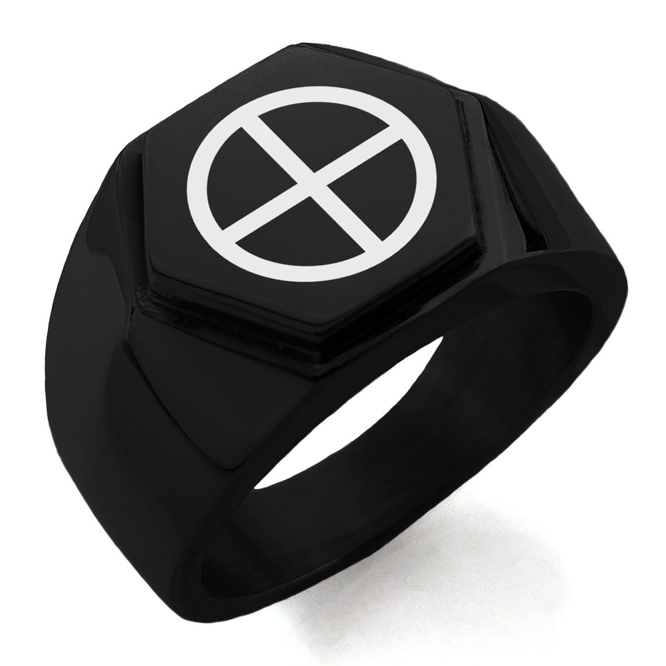 Stainless Steel Solar System Planetary Earth Mens Hexagon Crest Signet ...