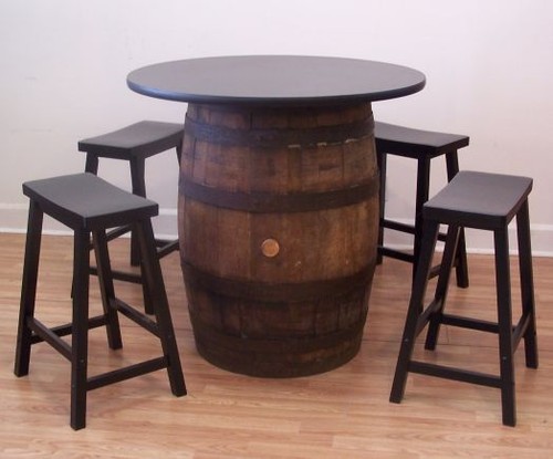 White Oak Whiskey Barrel Table-36" Tabletop (4) 24" Black Bar Stools | eBay