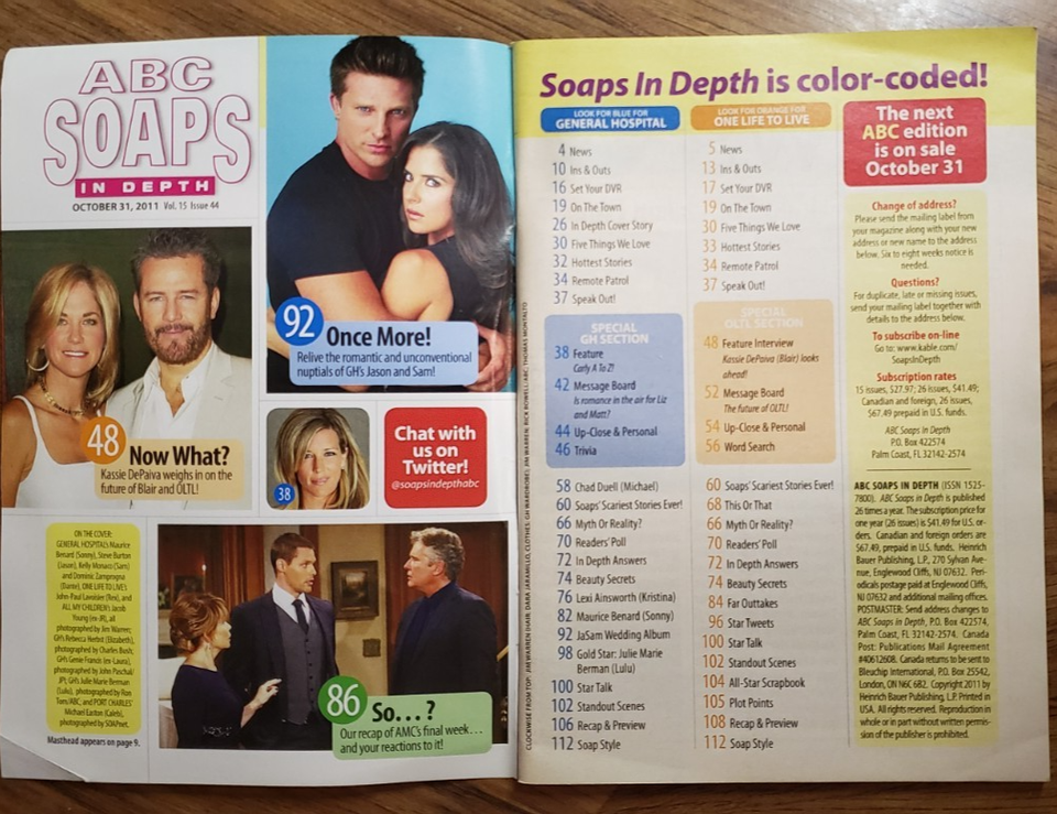 ABC Soaps In Depth: Oct 31, 2011, All Your Favorites: GH, AMC, OLTL ...