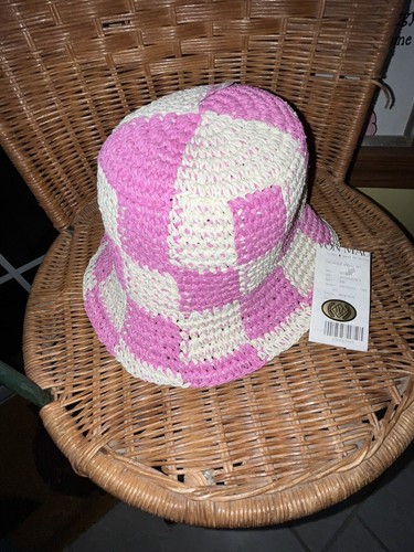 Women’s Checkered Pink/Cream Bucket Hat - 100% Paper Straw - Von Maur ...