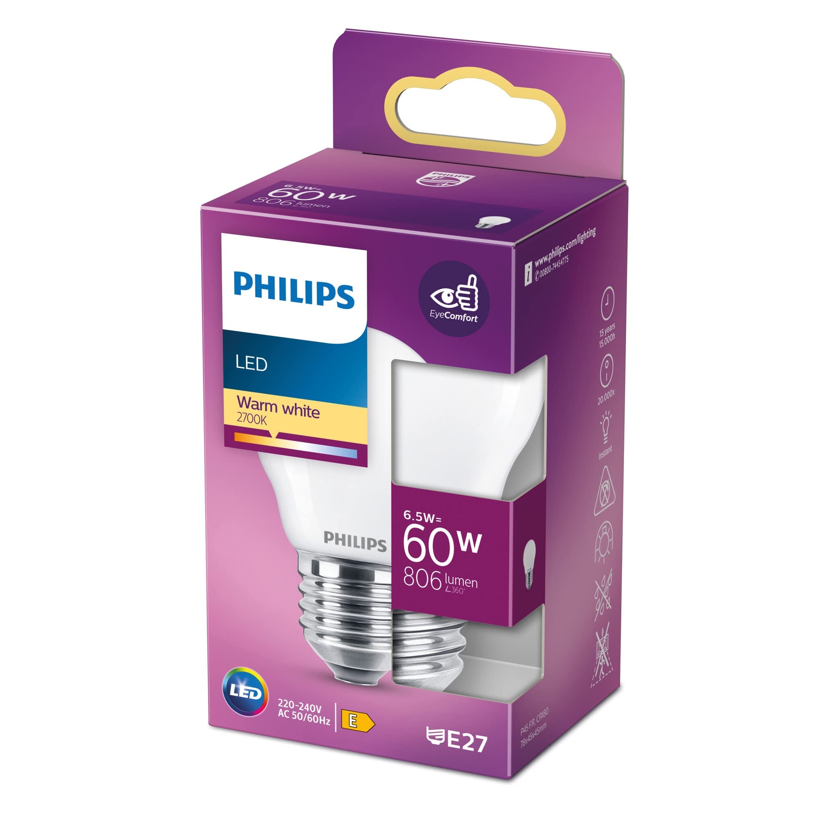Led Lamp Philips 8718699762858 E 6.5 W 6,5 W 60 W E27 806 Lm 4,5 X ...
