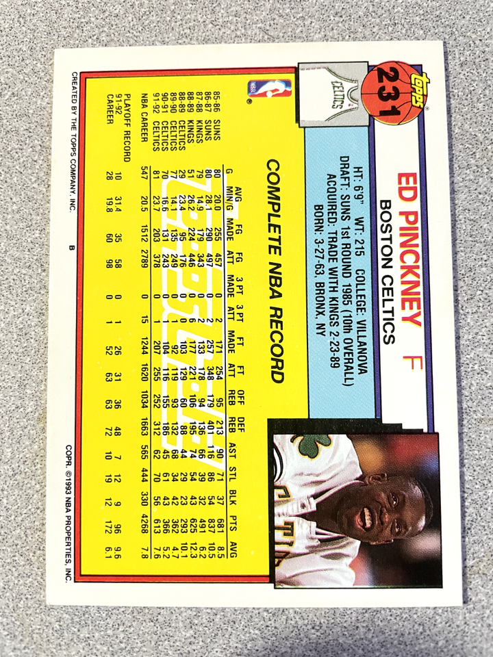 1992-93 Topps Basketball Gold Ed Pinckney Card #231 Celtics | eBay