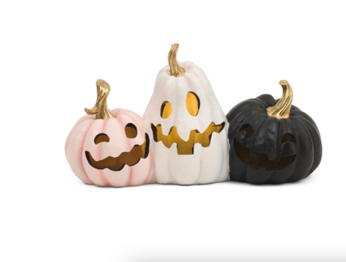 Halloween GHOULISH Led Light Up Jack O Lantern Trio Pink Black Pumpkins ...