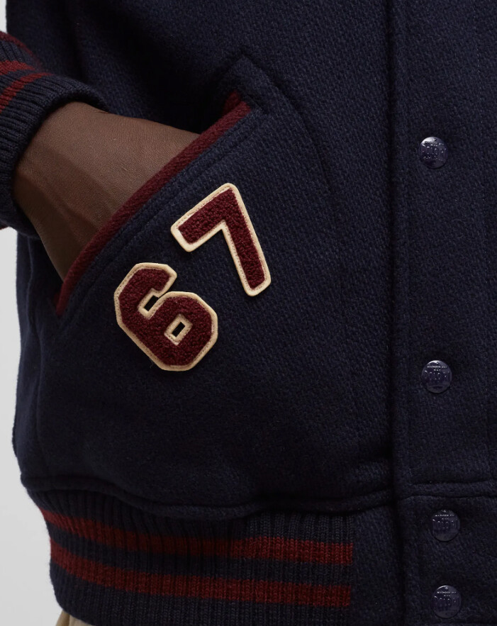 Polo Ralph Lauren Men's Hunter Navy/Red Colorblock Varsity Letterman ...