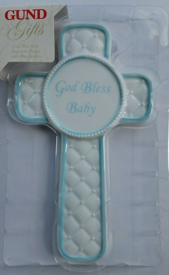 Gund Gifts GOD BLESS BABY Porcelain Cross Plaque Boy Blue New In Box | eBay