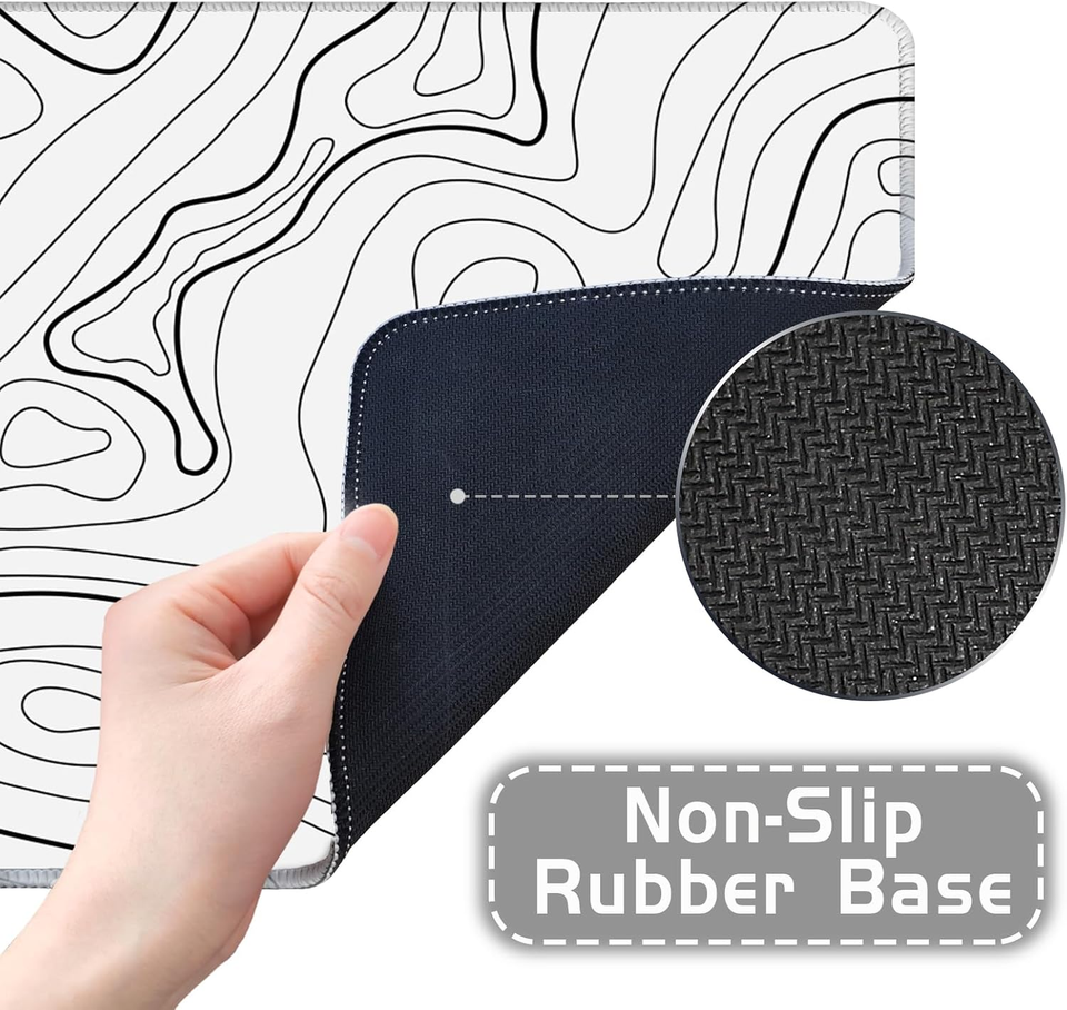 White Topographic Mouse Pad XXL - Extended Gaming Mousepad, Large Non ...
