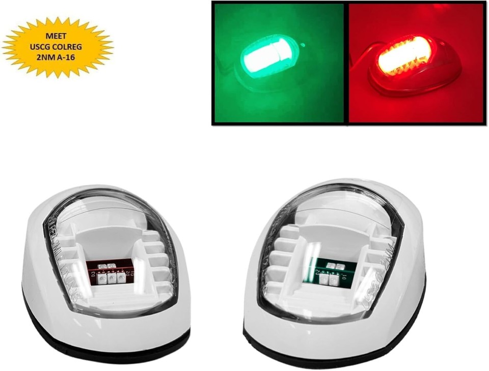 MARINE BOAT WHITE COVER GREEN STARBOARD RED PORT LED NAVIGATION LIGHT ...