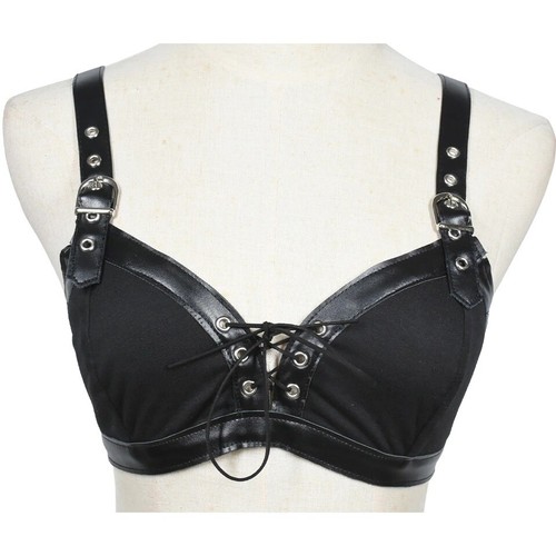 Black Steampunk Corset Bra Gothic Punk Sexy Bustier Drawstring Buckle ...