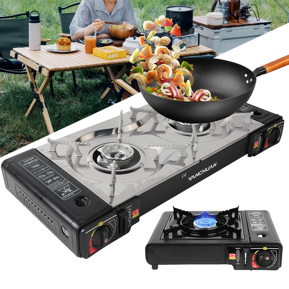 Double / Single Burner Gas Stove Camping Butane Cooker Barbecue Stove ...