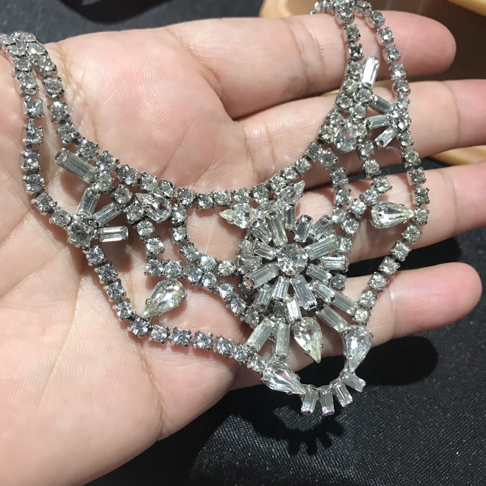 Vintage Art Deco Signed BELLE Silvertone & Clear Rhinestone Necklace 14 ...