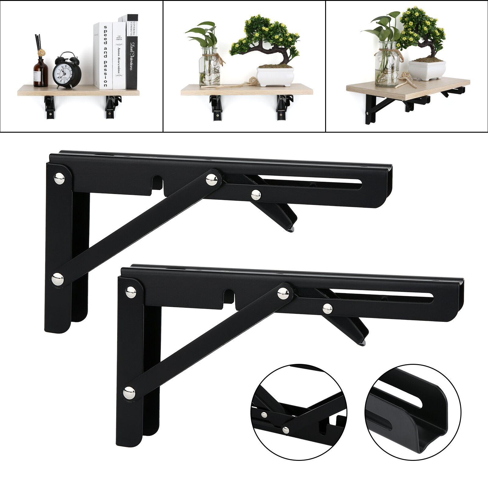 6/8PCS Folding Heavy Duty Shelf Bracket Triangle Bench Mounted Table ...