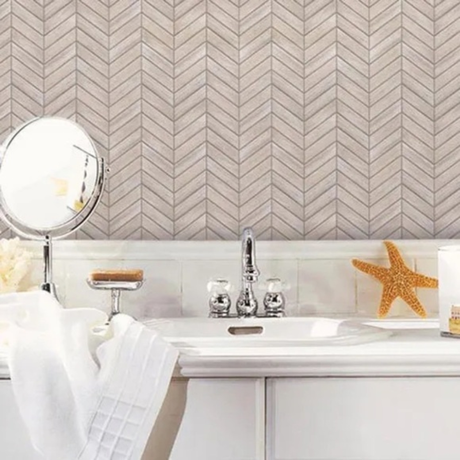 Roommates Peel N Stick Tiles Greige Wood Chevron | eBay