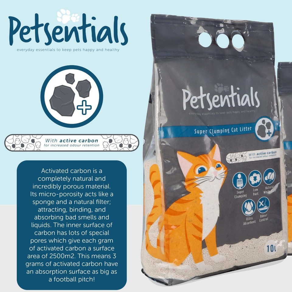 Petsentials Clumping Cat Litter with Active Carbon Ultra Absortbent 10L ...