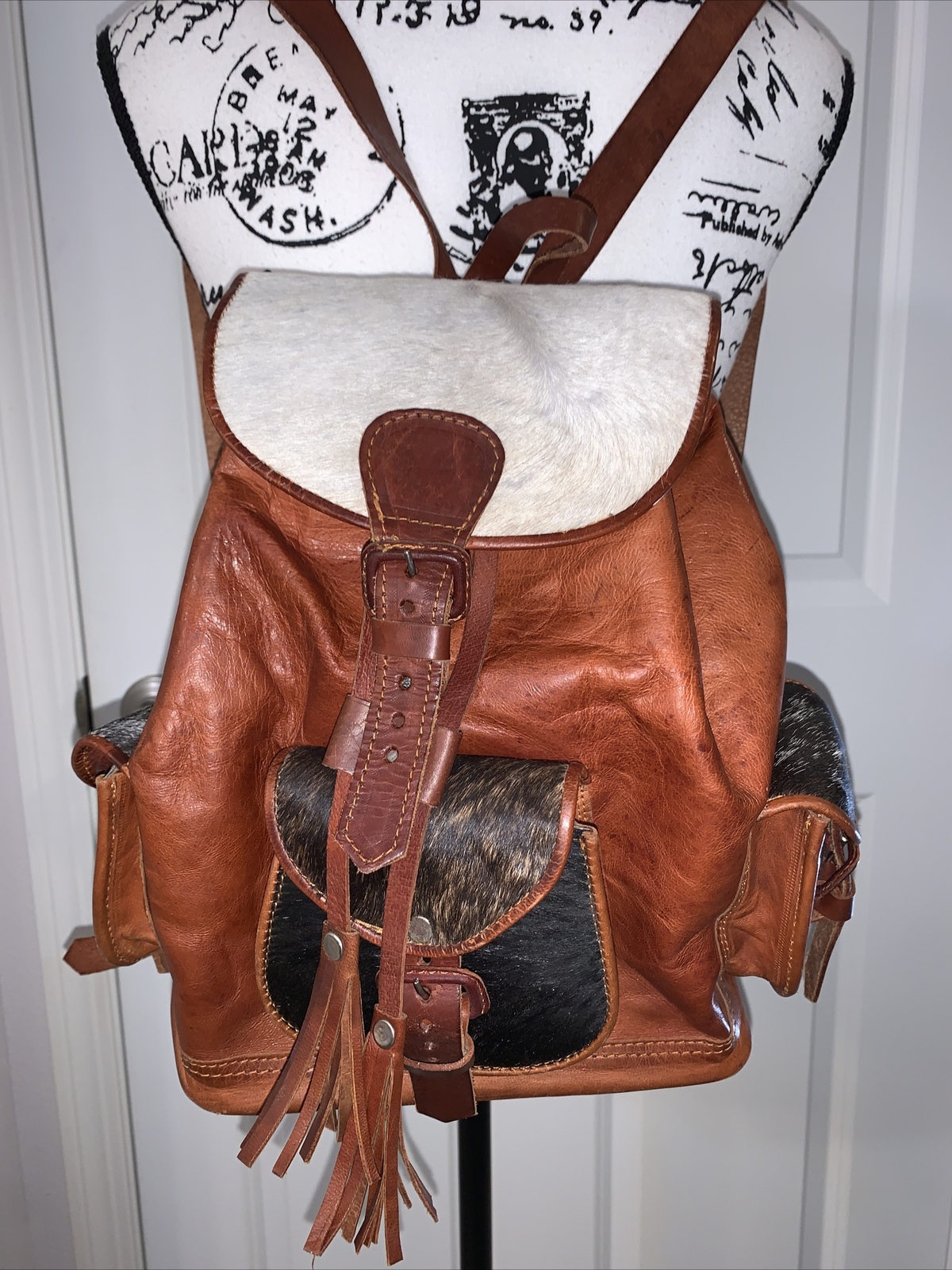 Lt camel Color leather back pack horse hair accent po… - Gem