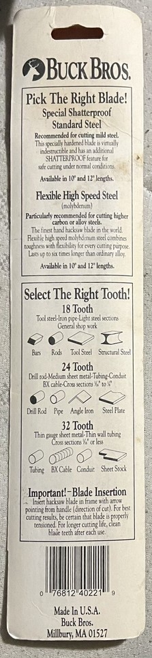 BUCK BROS. Hacksaw Blades 40221 10”/24 Teeth Per In./Medium Economy ...