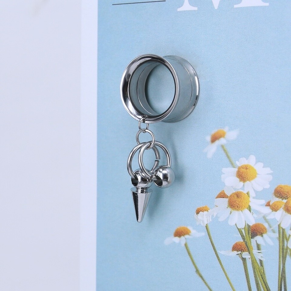 1 Pair Punk Stainless Steel Ear Gauges Dangle 5-22 mm Ear Plug Tunnels ...