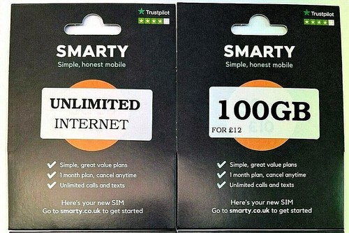 Smarty NEW Sim Card Mobile 100GB Unlimited Calls & Texts Fast P&P SIMS ...