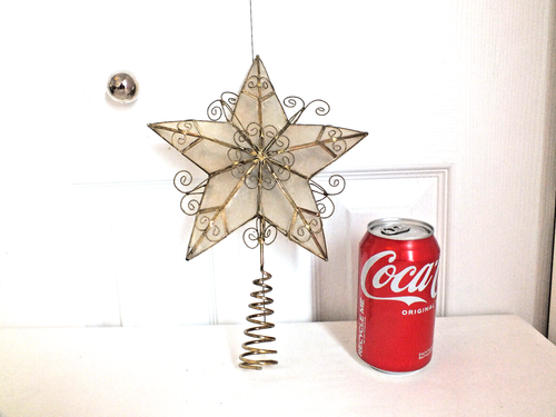 8" inch double sided CAPIZ SHELL TREE TOPPER gold tone SWIRLS vintage 5 ...