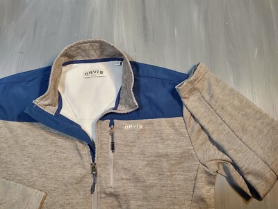 Orvis Mens Large Jacket Gray Full Zip w/ Zip Pockets Bonded Mesh Knit ...