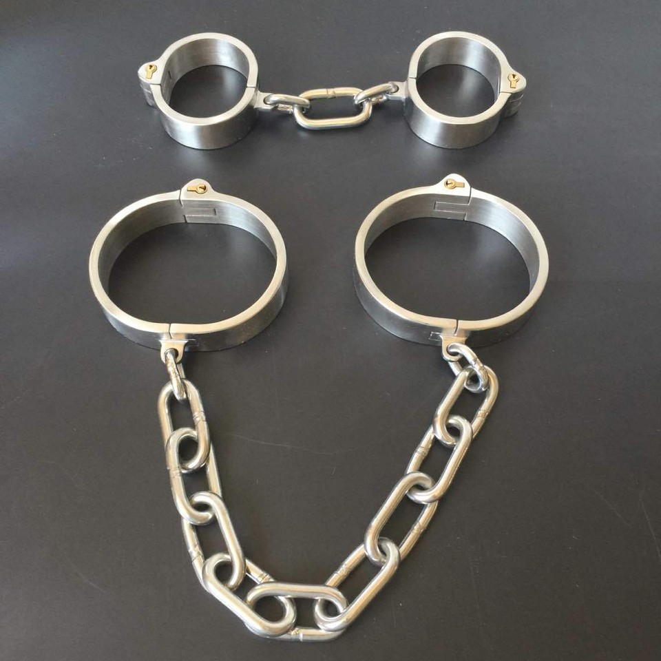 Stainless Steel Collar, Wrist and Ankle BDSM Slave Cuff Shackles, Heavy ...