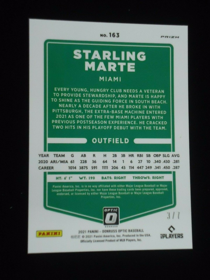 Starling Marte 2021 DONRUSS OPTIC RED CRACKED ICE PRIZM 3/7 Card #163 | eBay