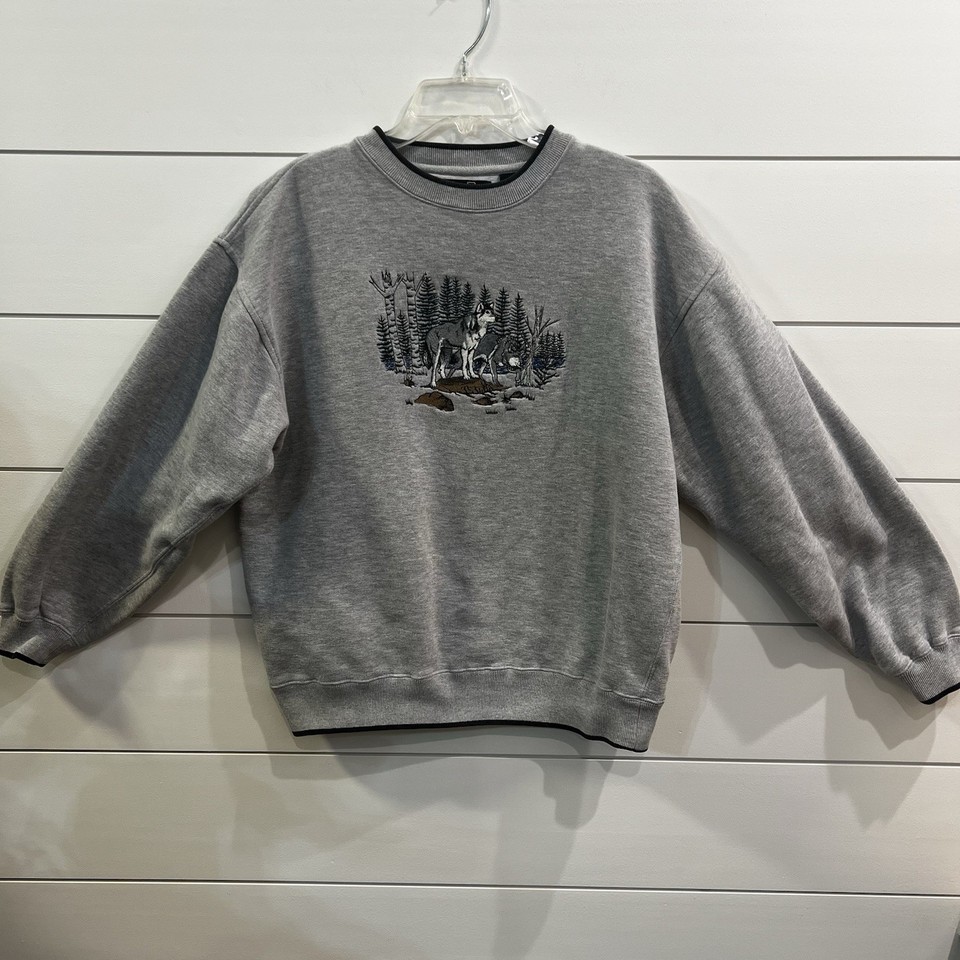 C & B Sport Embroidered Wolf Sweatshirt Croft & Barrow Grey Crewneck ...