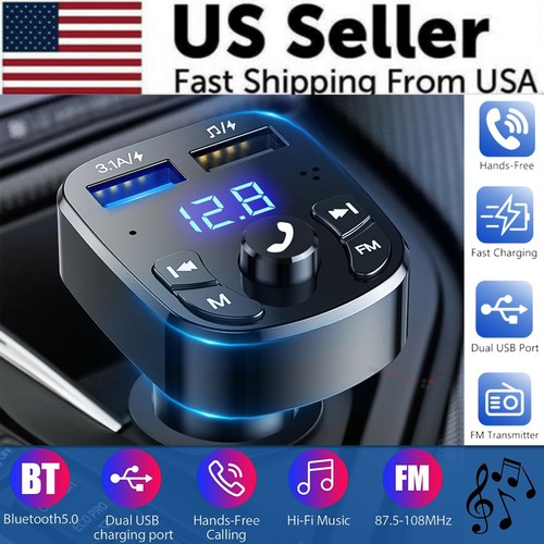 Wireless Car Bluetooth FM Transmitter MP3 Audio USB Charger Adapter ...