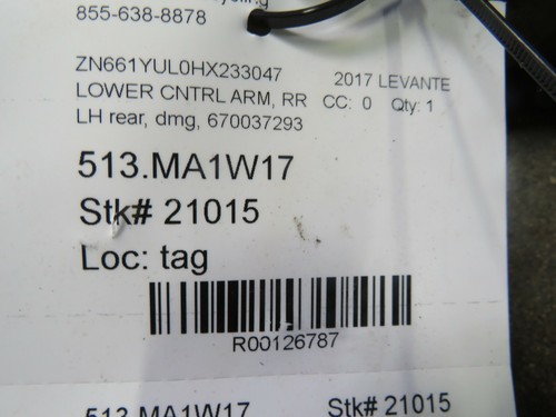 Maserati Levante, LH, Left, Rear Lower Control Arm, Used, P/N 670037293 ...