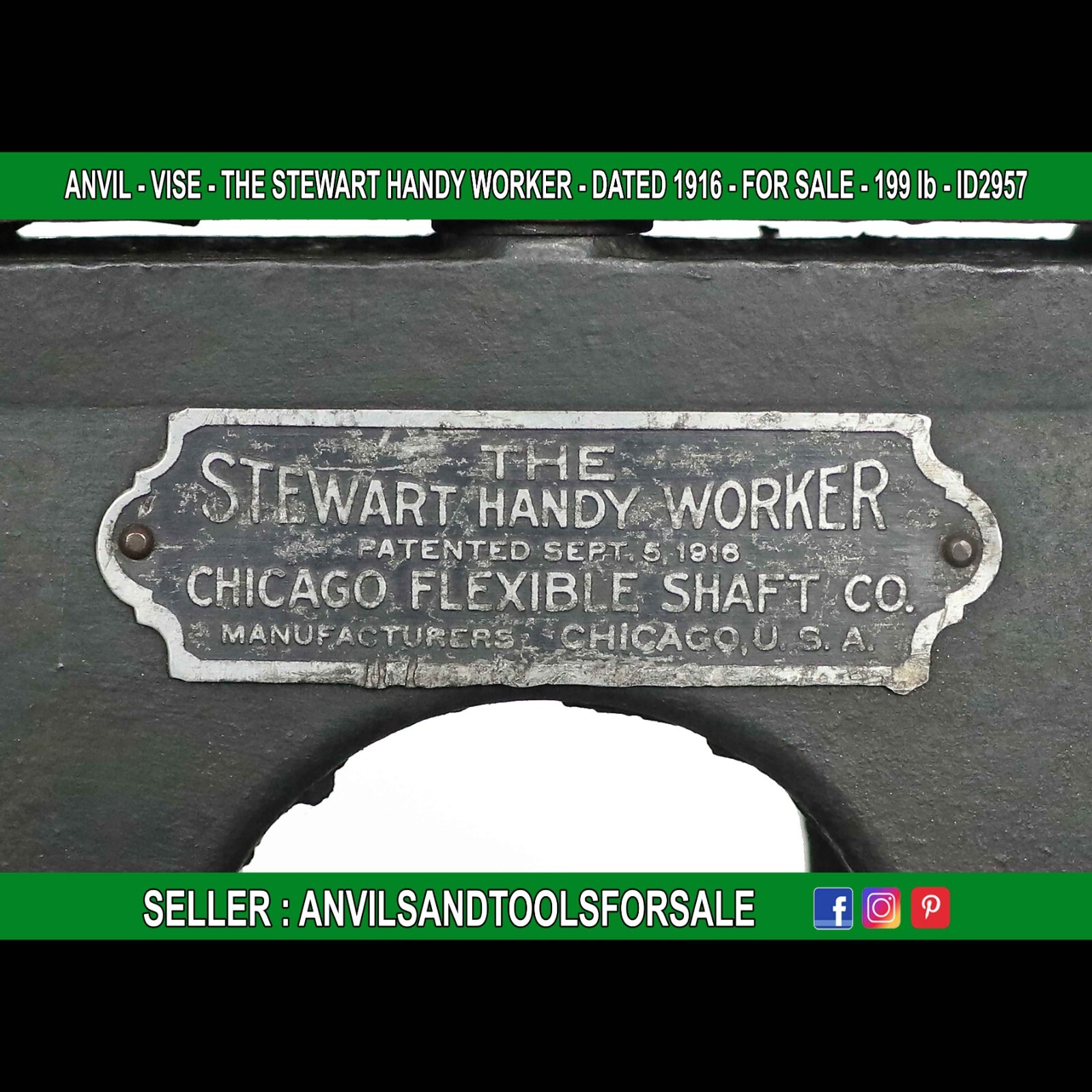 ANVIL - VISE - THE STEWART HANDY WORKER - DATED 1916 - 199 lb - ID2957 ...