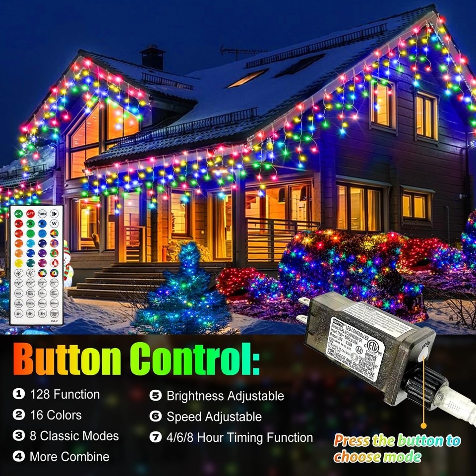 FLVOECN RGB Ice Lights Outdoor, 52FT 504 LED Color Changing Christmas ...