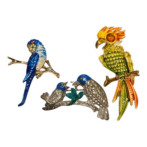 Vintage Brooch/Pins Parrots Birds On Branch Enamel Painted Colorful ...