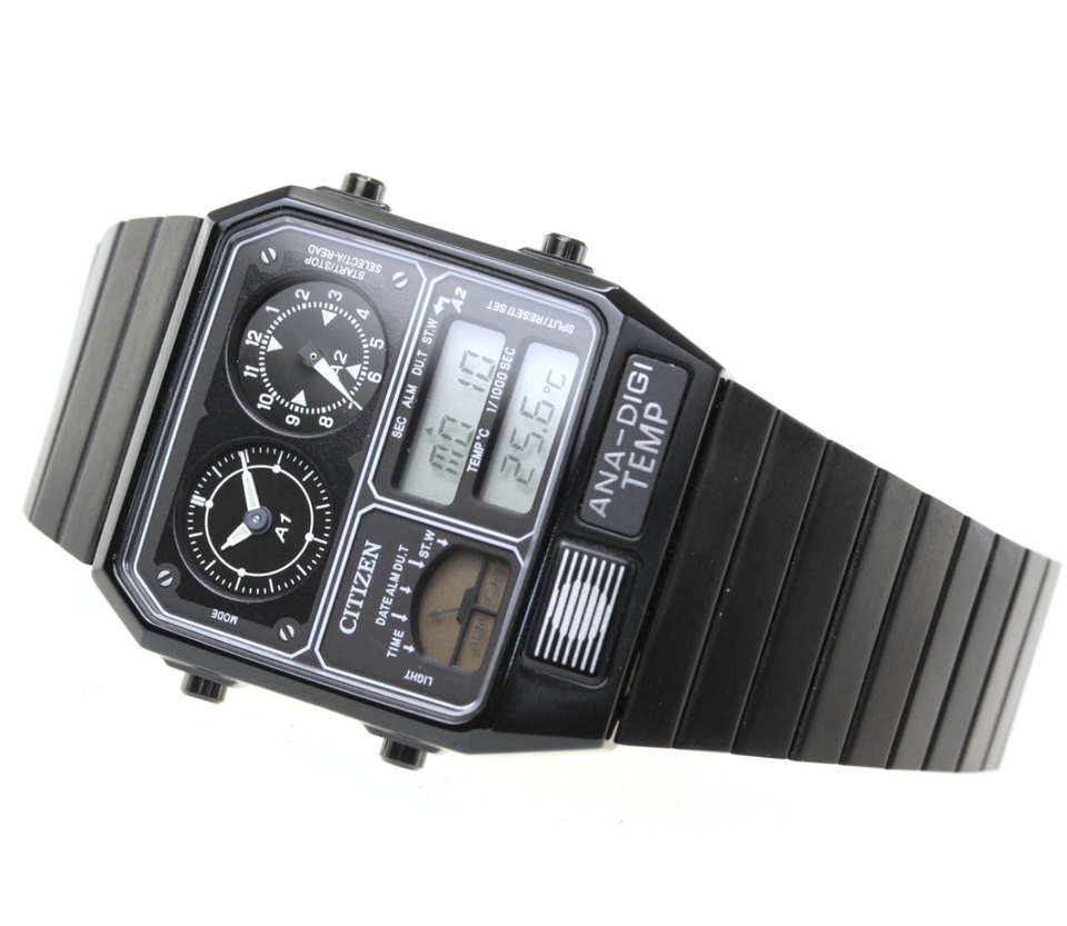 Citizen JG2105-93E Ana Digi Temp Black Stainless Steel Band Men Watch ...