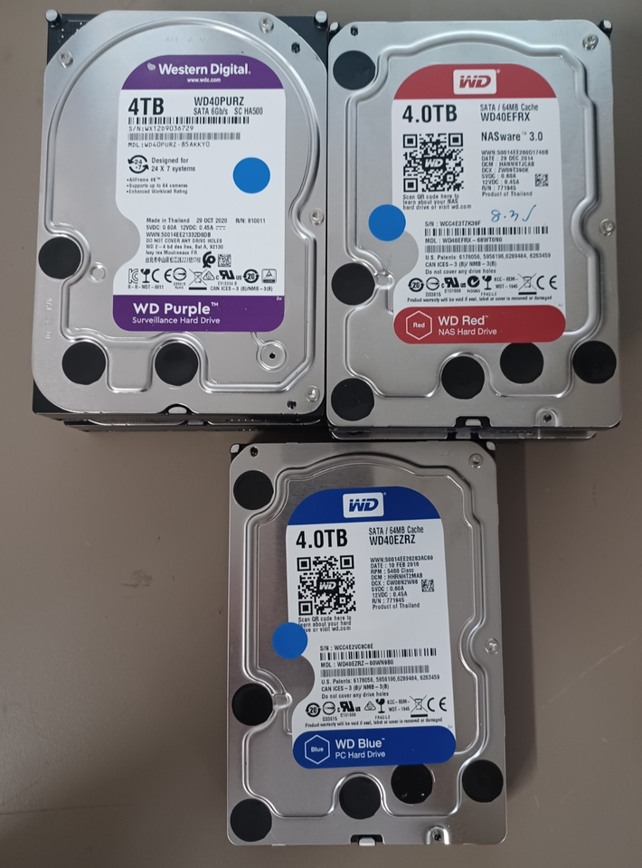 Lot of 5 Western Digital Hard Drives | WD40EZRZ | WD40EFRX | WD40PURZ ...