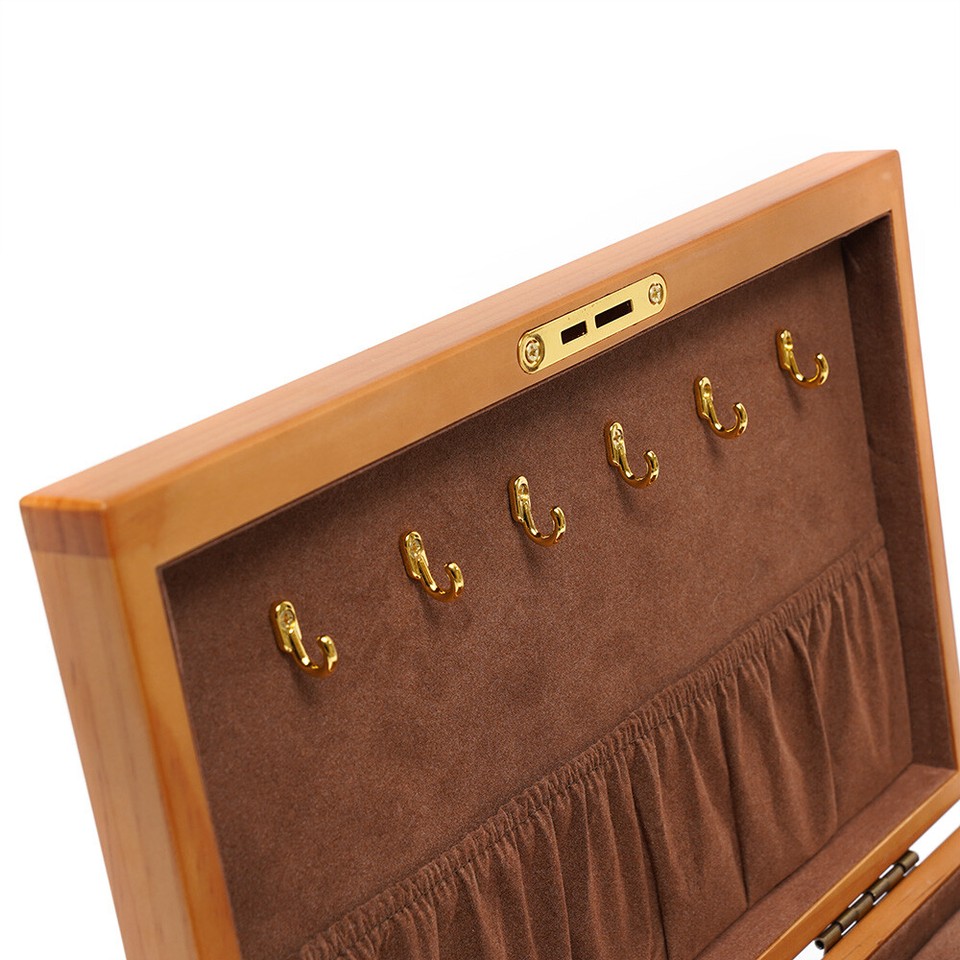 Large Capacity Wooden Jewelry Box 3 Layers W/ Safe Lock Retro Storage ...