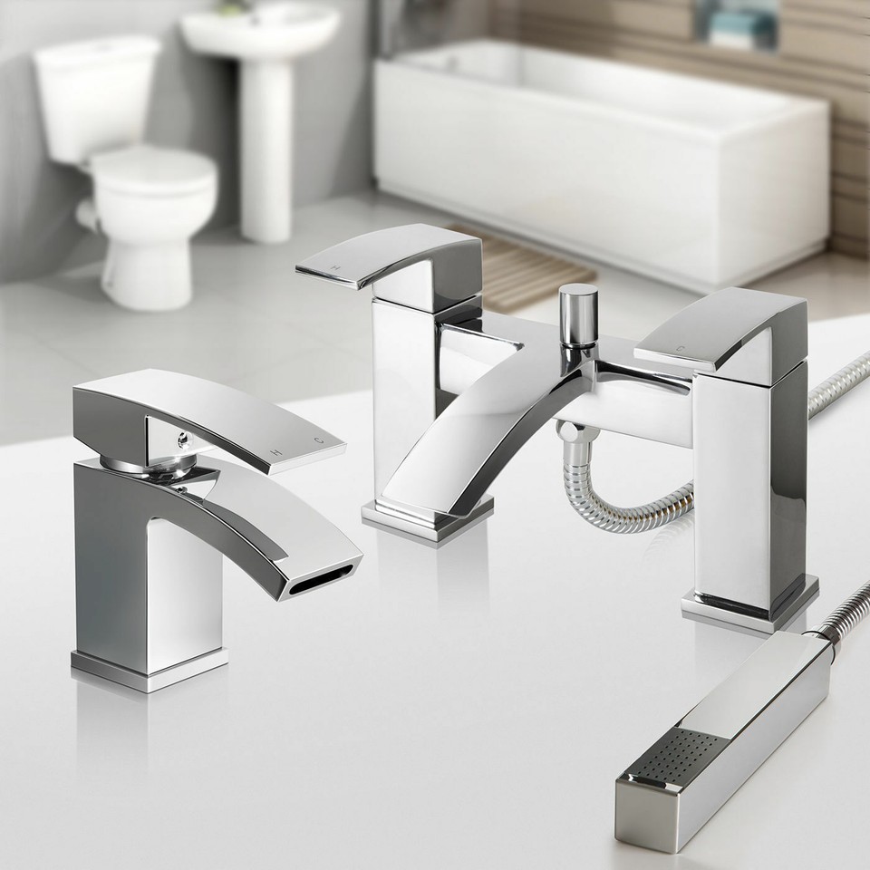 Modern Chrome Bathroom Sink Tap Bath Filler Shower Waterfall Basin ...