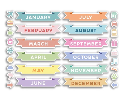 A4 Sticker Sheet Month Vinyl Stickers - Scrapbooking Journal Days ...