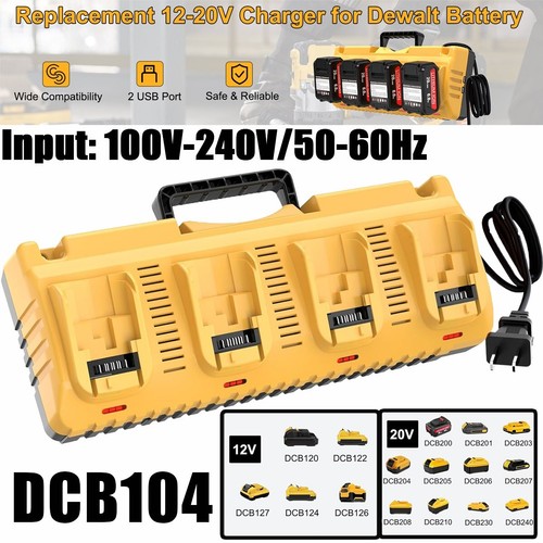 DCB104 4-Port Fast Charger For Genuine DEWALT 12V/20V Lithium DCB206 XR ...