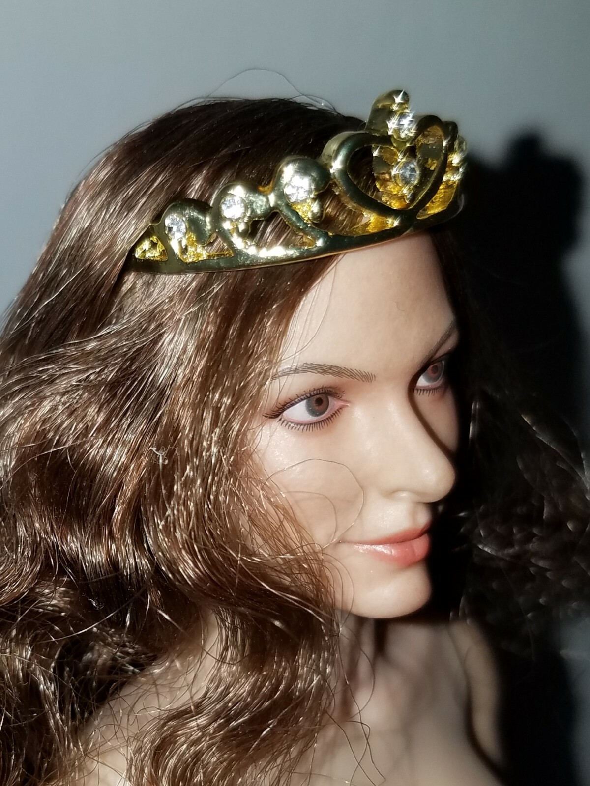 1/6 GOLD Metal Tiara Crown Crystal Barbiee Phicen Queen Princess Model ...