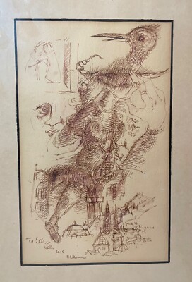 original 1968 signed Chaim Gross pen and ink drawing abstract ...