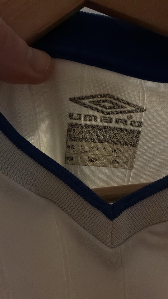 Umbro Chelsea FC Fly Emirates Jersey White Blue Pinstripe Vintage ...