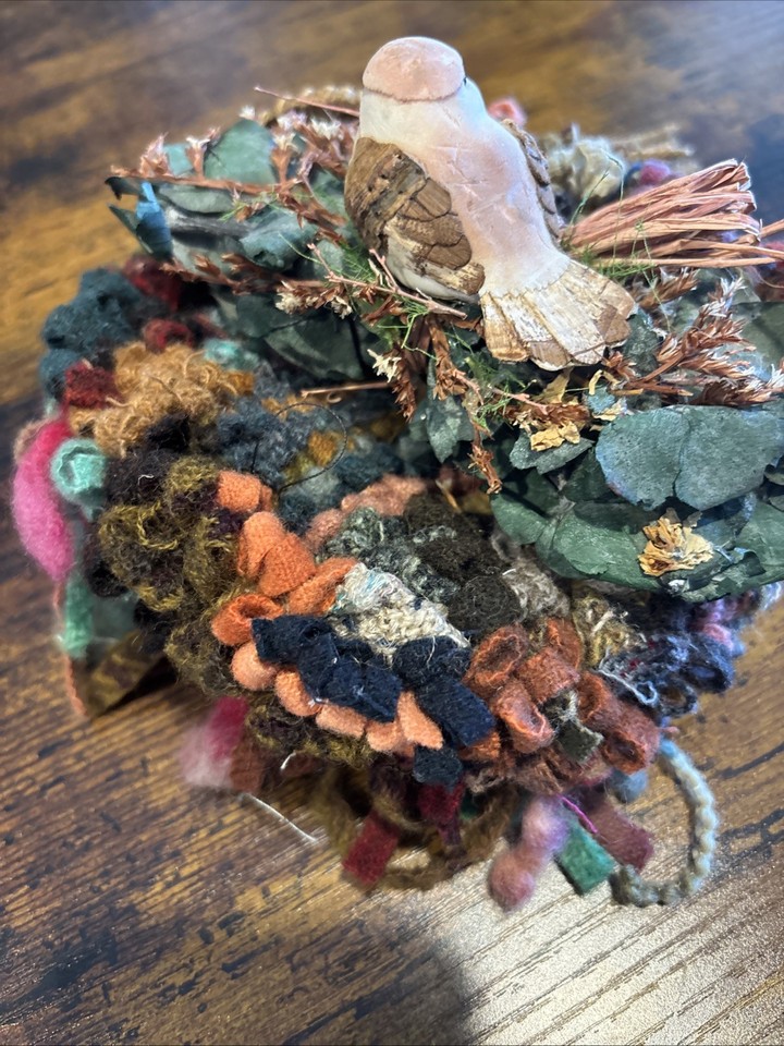 Artisan Hand Needle Punched Wool Messy Nest W/Miniature Bird W/VTG ...