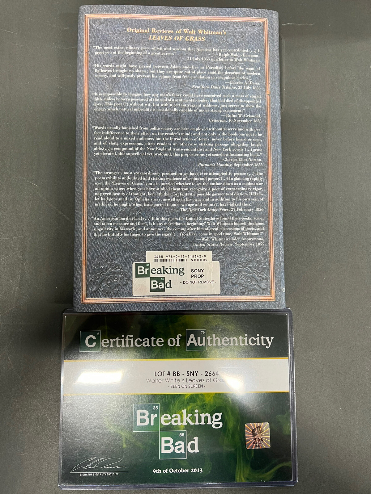 Breaking Bad Prop Walter White Leaves of Grass Book Walt Whitman w/Sony ...
