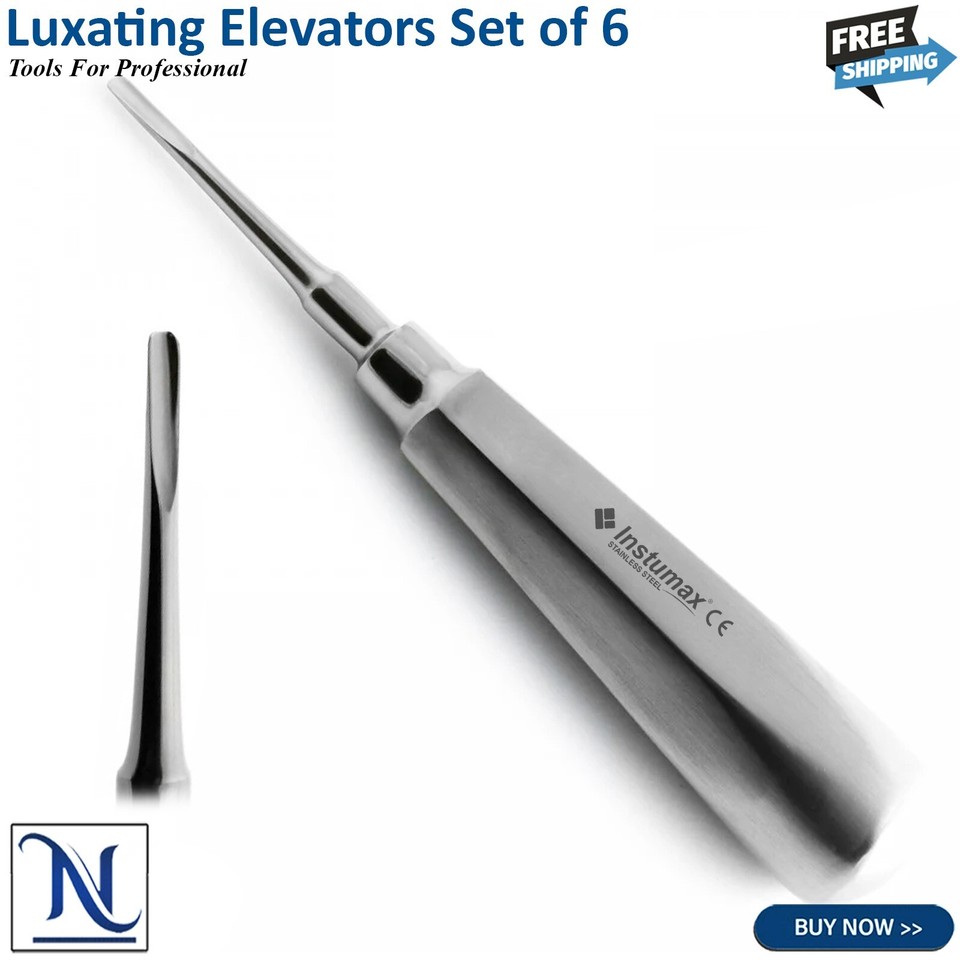 Set Of 6 Dental Luxating Elevators Straight Curved Shank Surgical ...