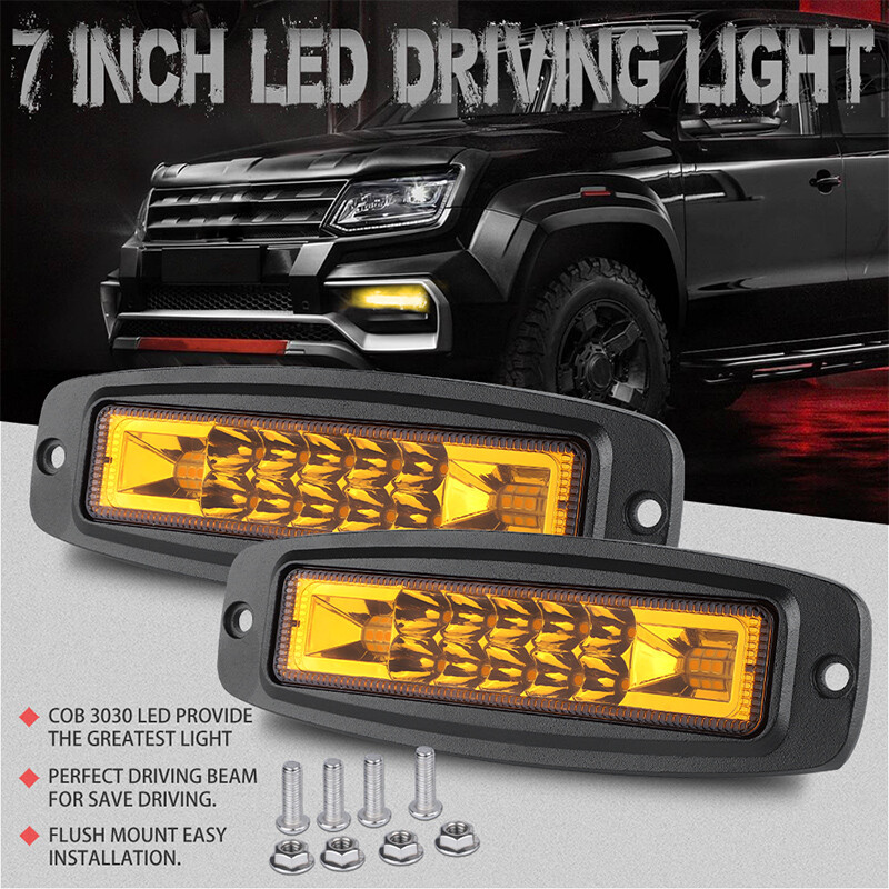 2X 7in Flush Mount Amber LED Work Light Bar Flood Spot Combo Fog ...