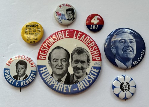 1968 Democratic presidential campaign buttons: Humphrey, McCarthy, RFK ...