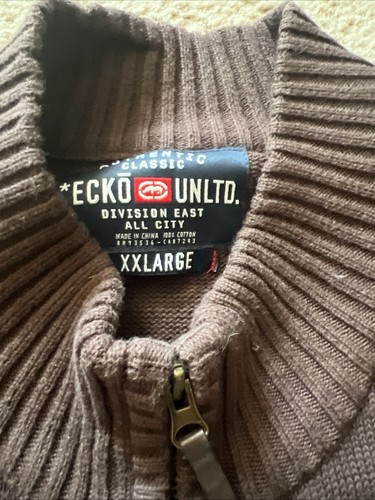 Ecko Unltd Sweater Mens XXL Brown White Rhino Cardigan Sweater Full ...